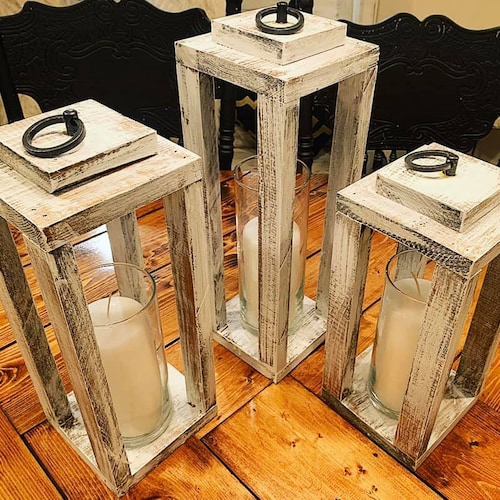 Set of Two Lanterns Rustic Wood Lanterns Wedding Home - Etsy