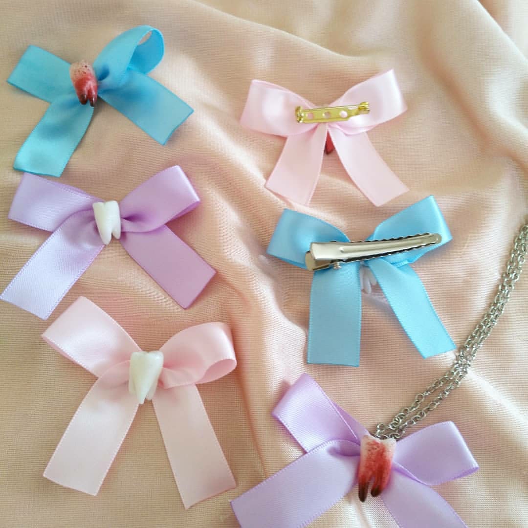 Pastel Cute and Creepy Tooth Bow Pin/hair Clip/necklace - Etsy