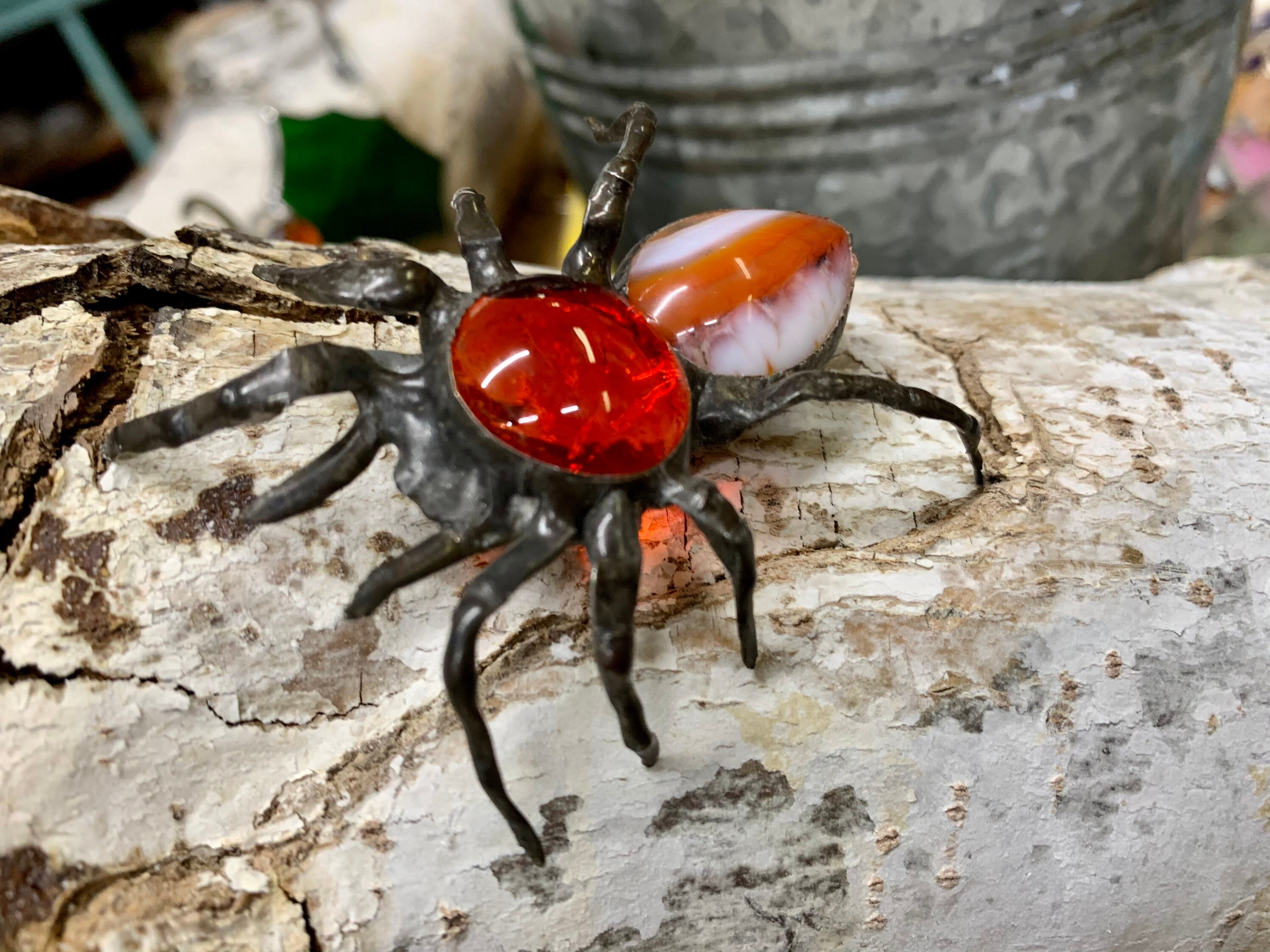 Agate & Red Glass Baby Tarantula Sculpture Stained Glass Home Office ...