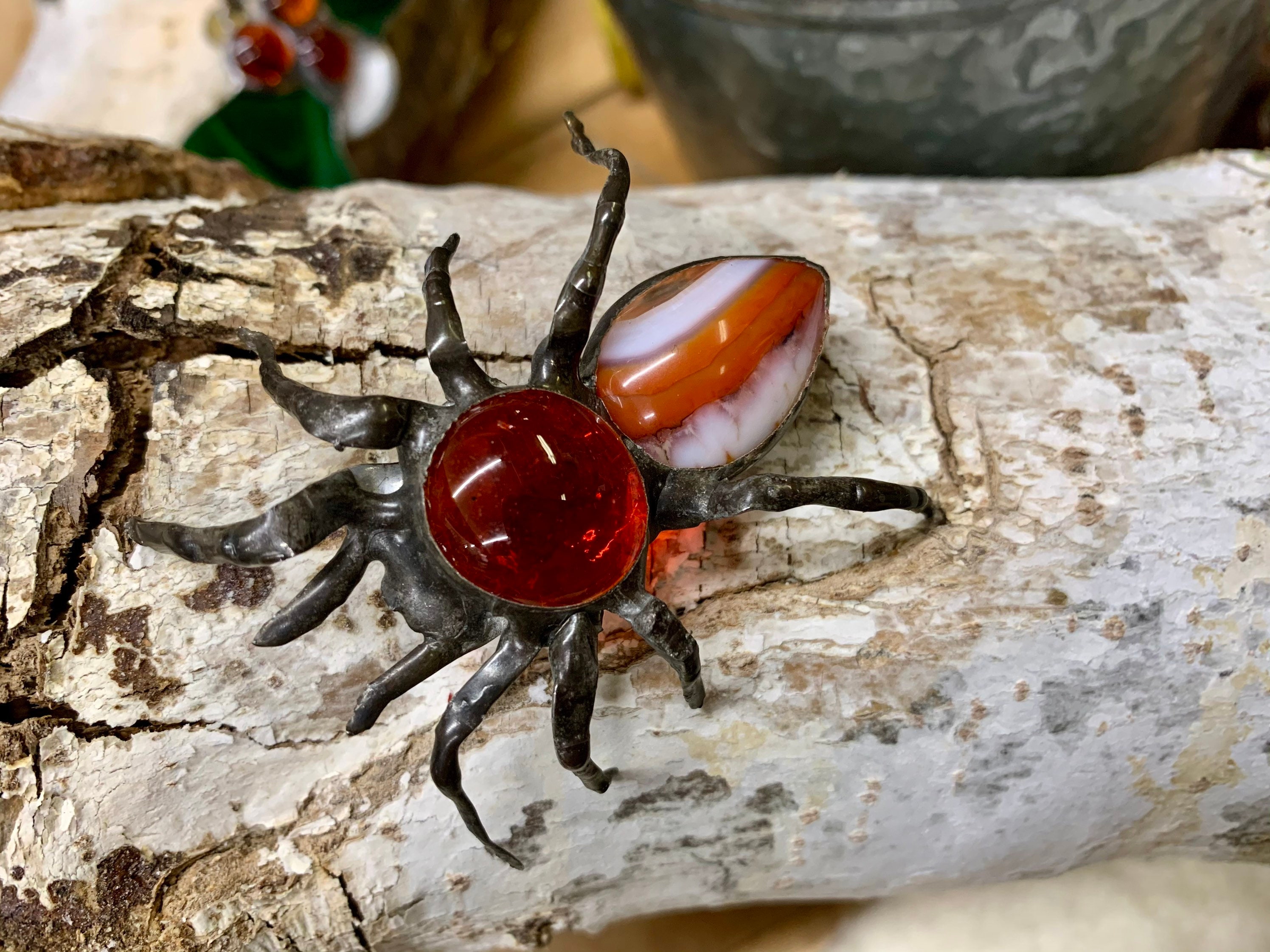 Agate & Red Glass Baby Tarantula Sculpture Stained Glass Home Office ...