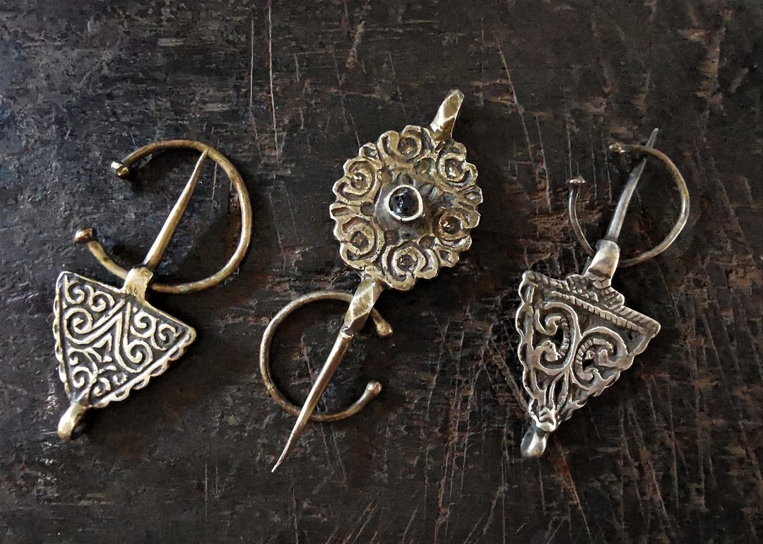 Set of 3 Antique Moroccan Silver Fibulas, Ethnic, Tribal, Berber, North ...