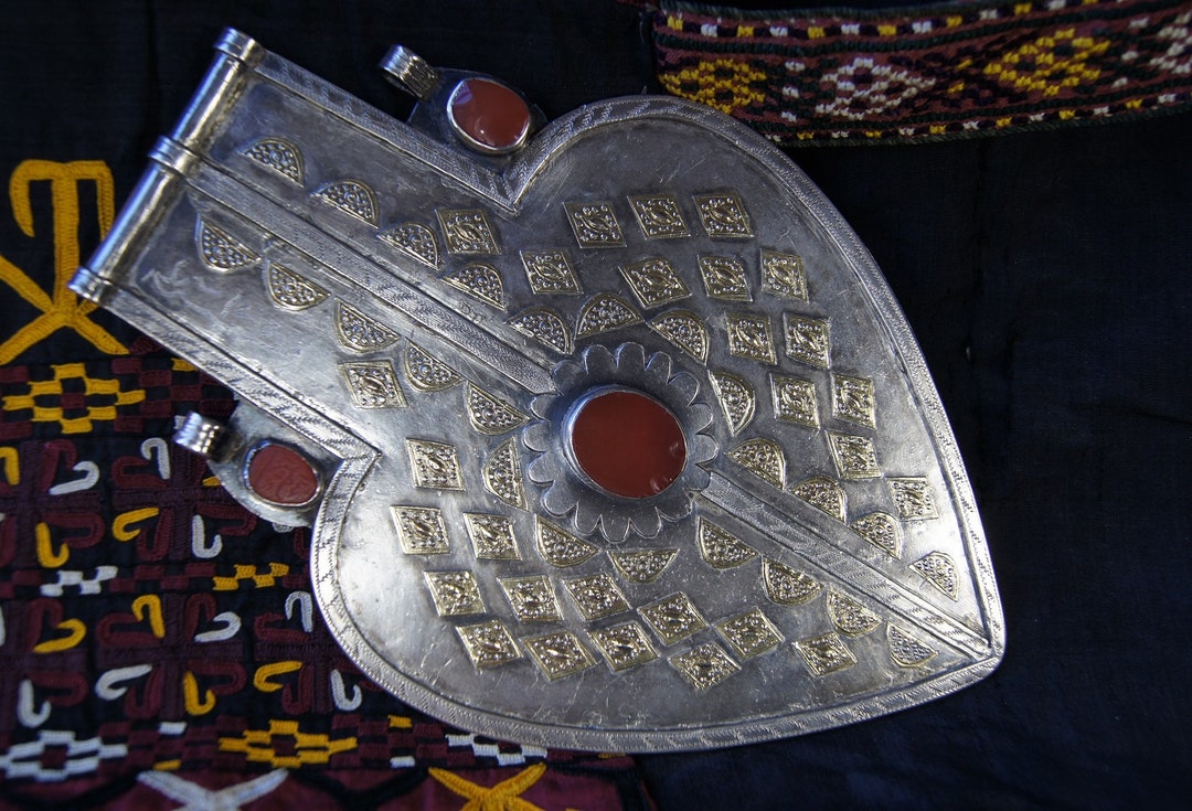 Turkmen Turkoman Asyk, Pendant, Silver, Gilded, Carnelian, Antique ...