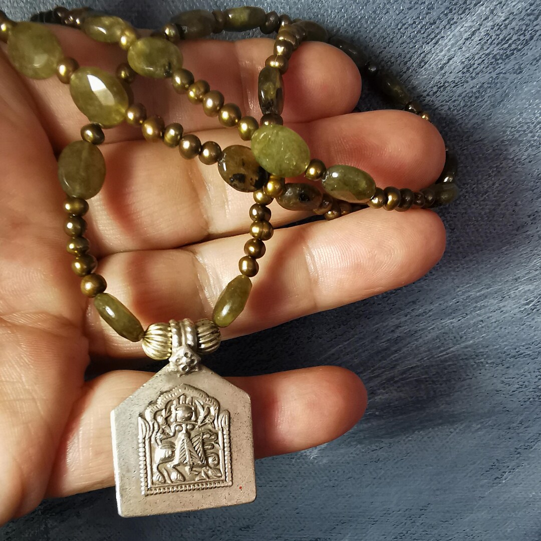 Old Indian Silver Amulet on Gemstone Strand, EI 2515 - Etsy