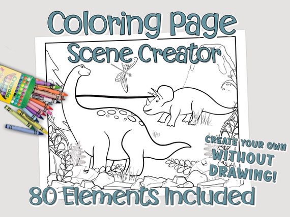 Dinosaur Coloring Page Scene Creator Create Your Own KDP - Etsy