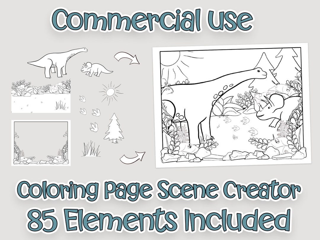 Dinosaur Coloring Page Scene Creator Create Your Own KDP - Etsy