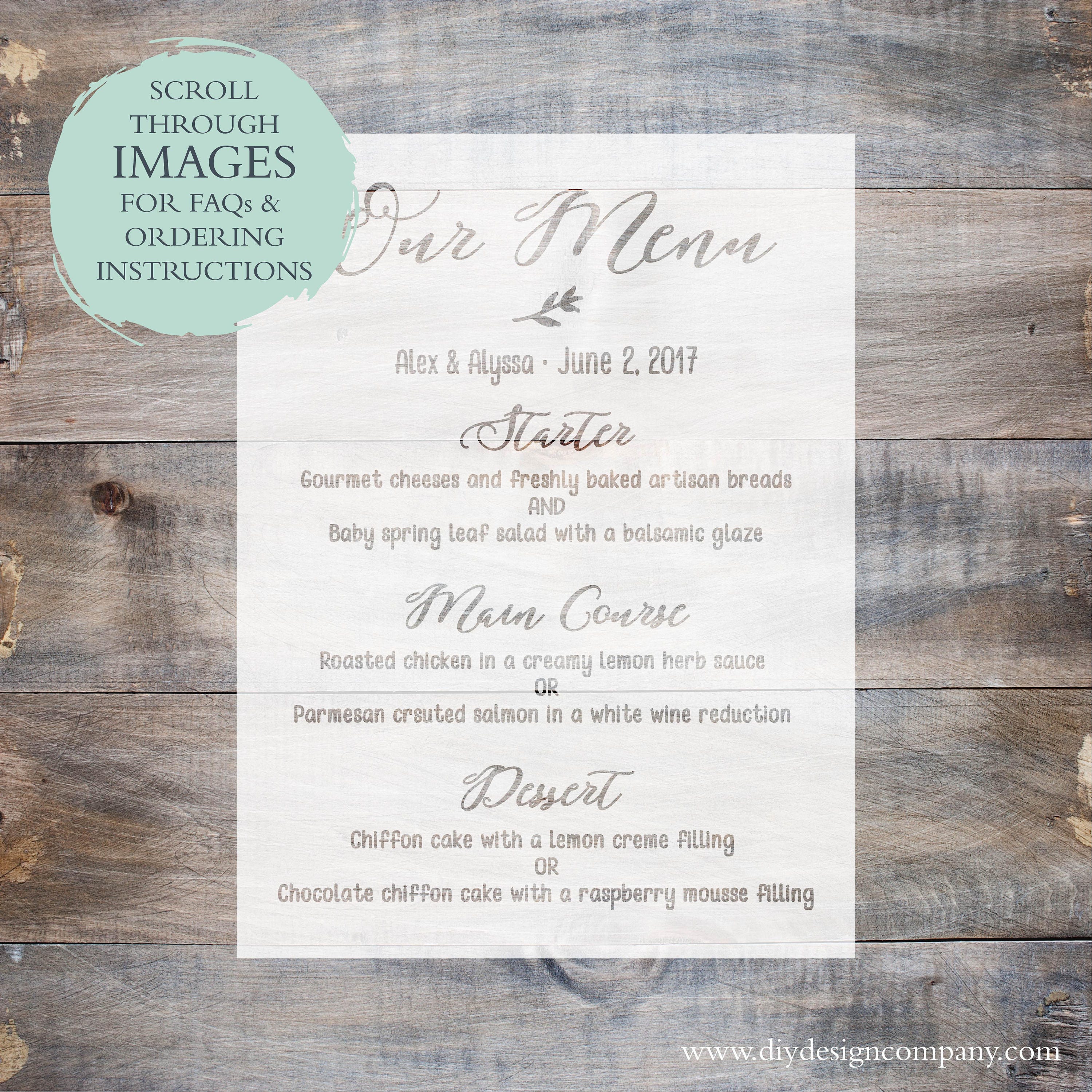 Wedding Menu STENCIL or DECAL / Personalized Stencil / Event - Etsy
