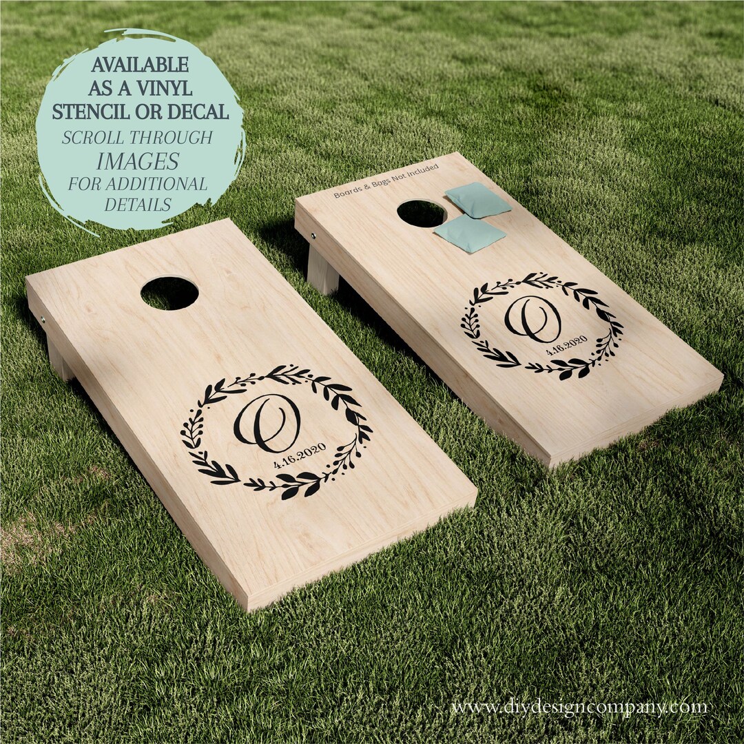 Cornhole Board STENCIL / Cornhole Board DECAL / Monogram Wreath / One ...