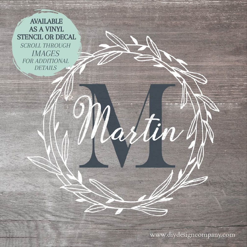 Name STENCIL or DECAL / Wreath Monogram / Wood Sign Stencil / - Etsy