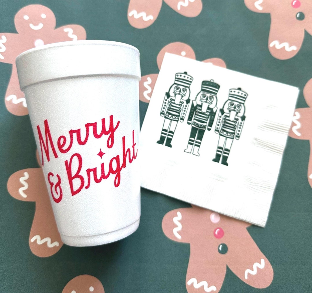 Merry & Bright Styrofoam Cups, Foam Christmas Cups, Holiday Cups ...
