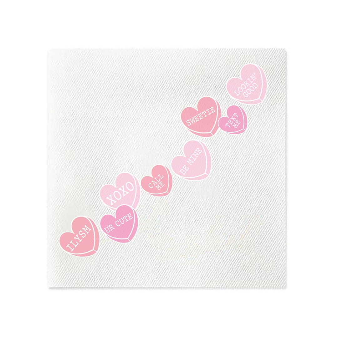 Conversation Heart Napkins, Full Color Cocktail Napkins, Valentine ...