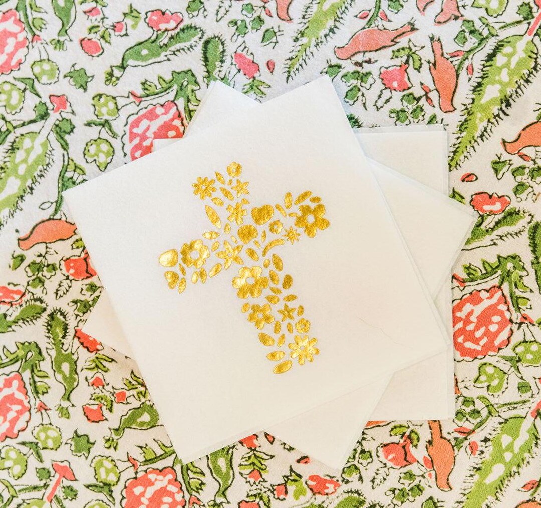 Floral Cross, Cocktail Napkins, Easter Napkins, Easter Brunch, Baptism ...