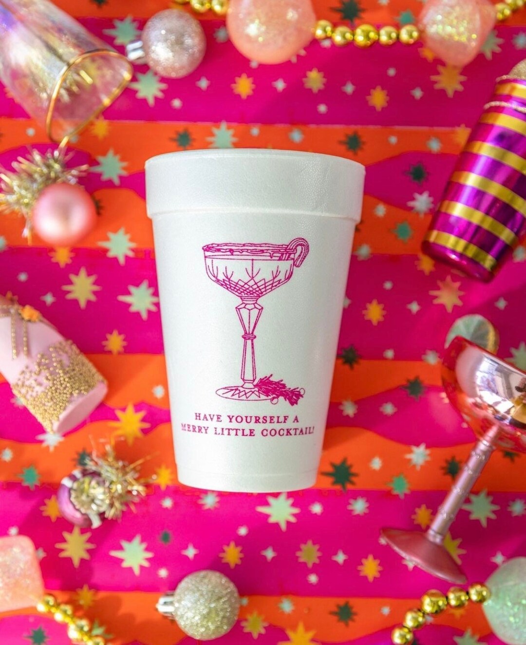 Merry Little Cocktail Styrofoam Cups, Christmas Party Cups, Holiday ...