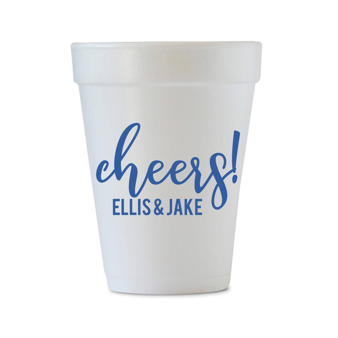 Cheers Styrofoam Party Cups, Personalized Party Supplies, Engagement ...
