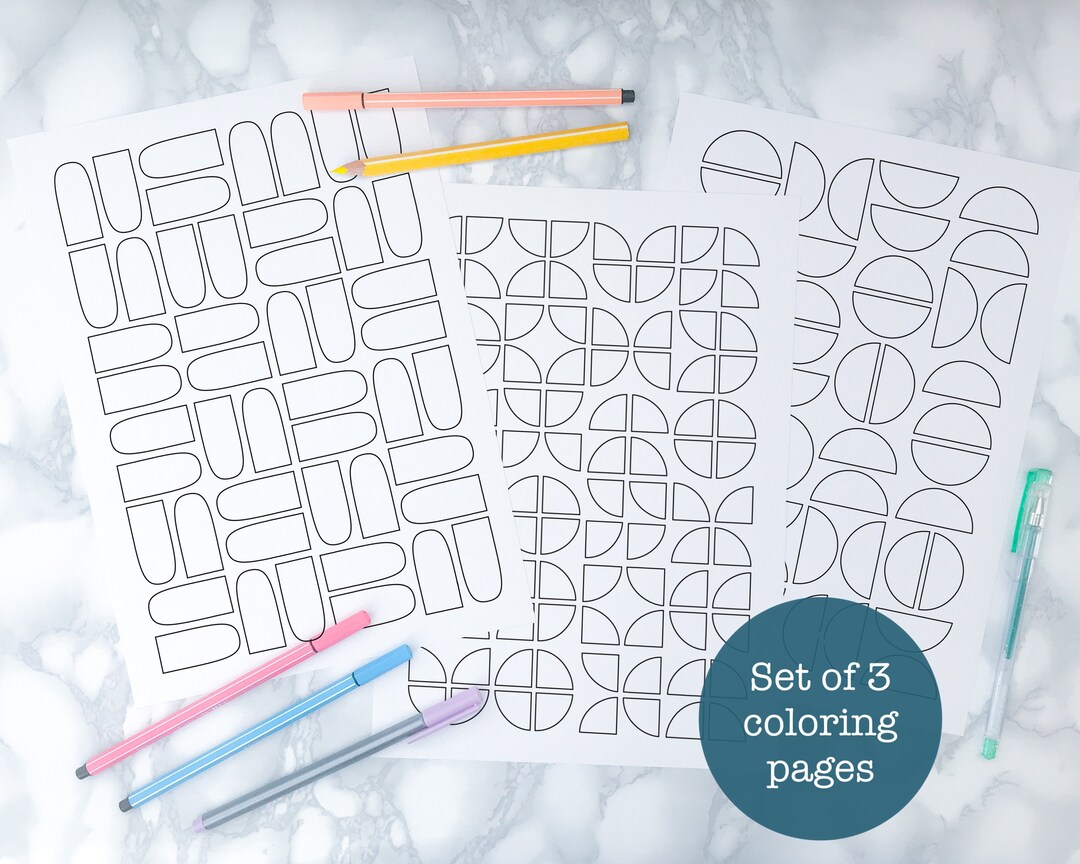 Printable Geometric Coloring Pages, Set of 3, Pdf Abstract Coloring ...