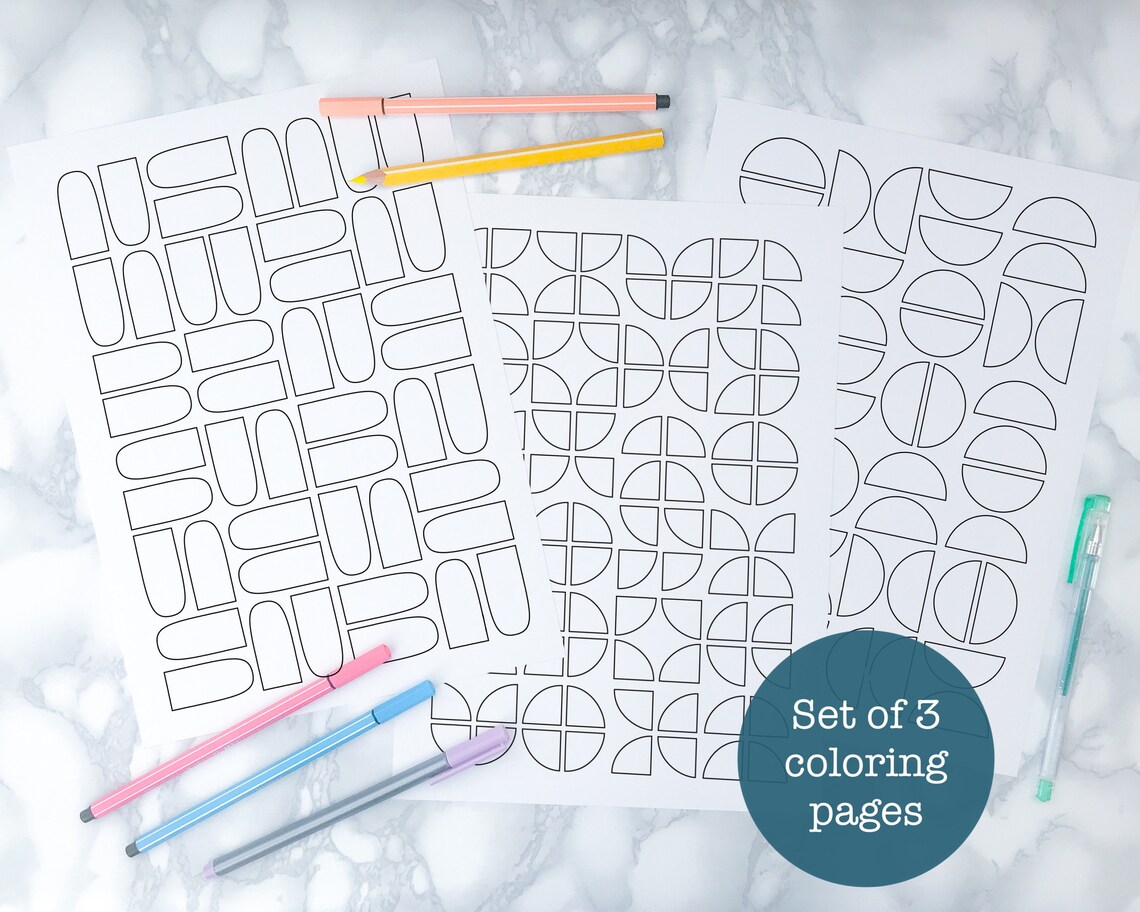 Printable Geometric Coloring Pages, Set of 3, Pdf Abstract Coloring ...
