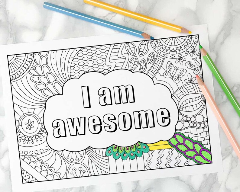 Zentangle Affirmation Kindness and Awesome Coloring Pages - Bundled ...