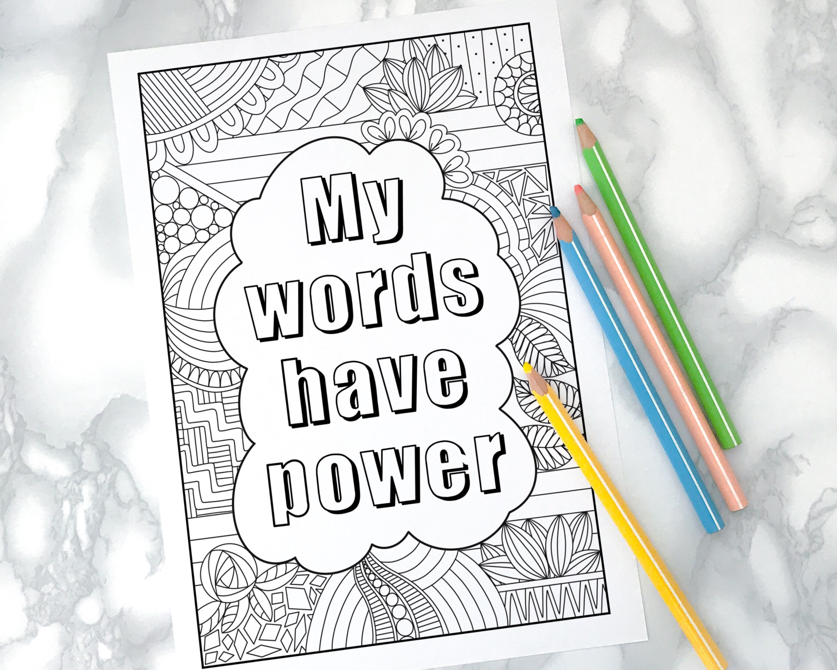 Zentangle Affirmation Coloring Pages - Bundled Coloring Pages ...