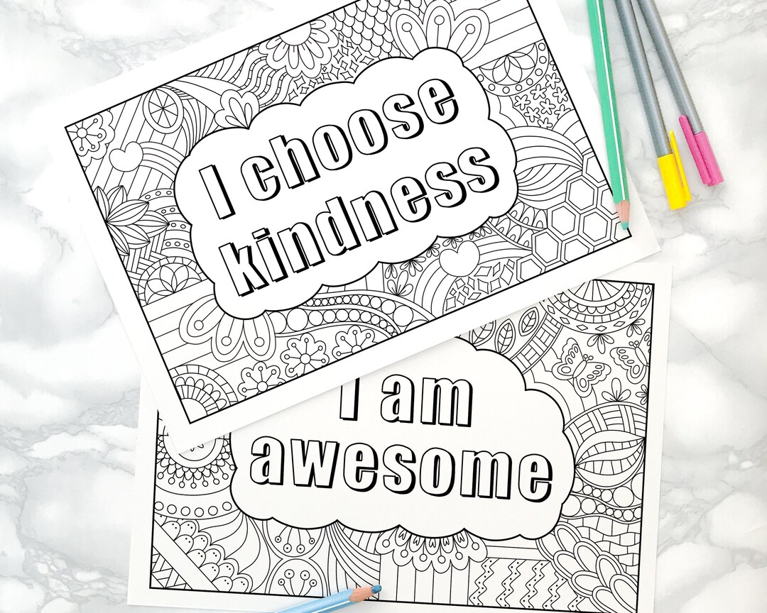 Zentangle Affirmation Kindness and Awesome Coloring Pages - Bundled ...