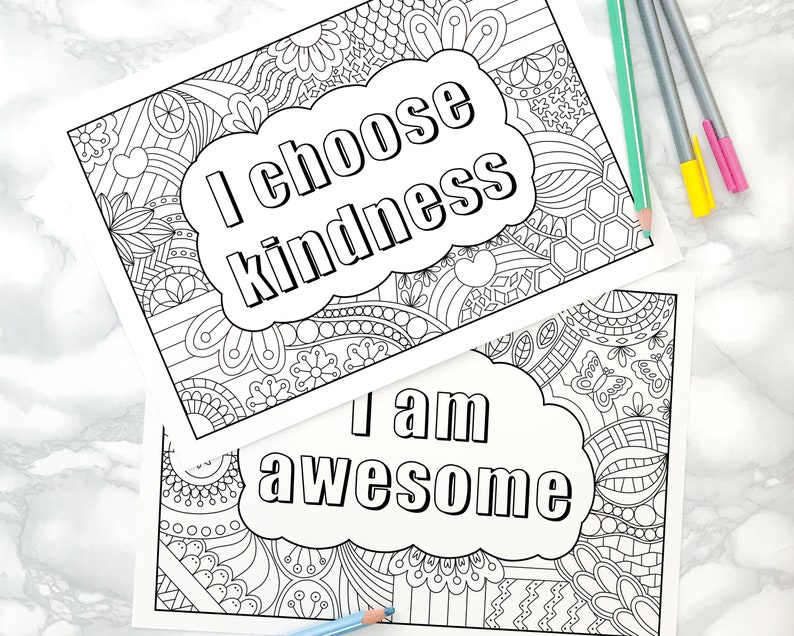 Zentangle Affirmation Kindness and Awesome Coloring Pages - Bundled ...