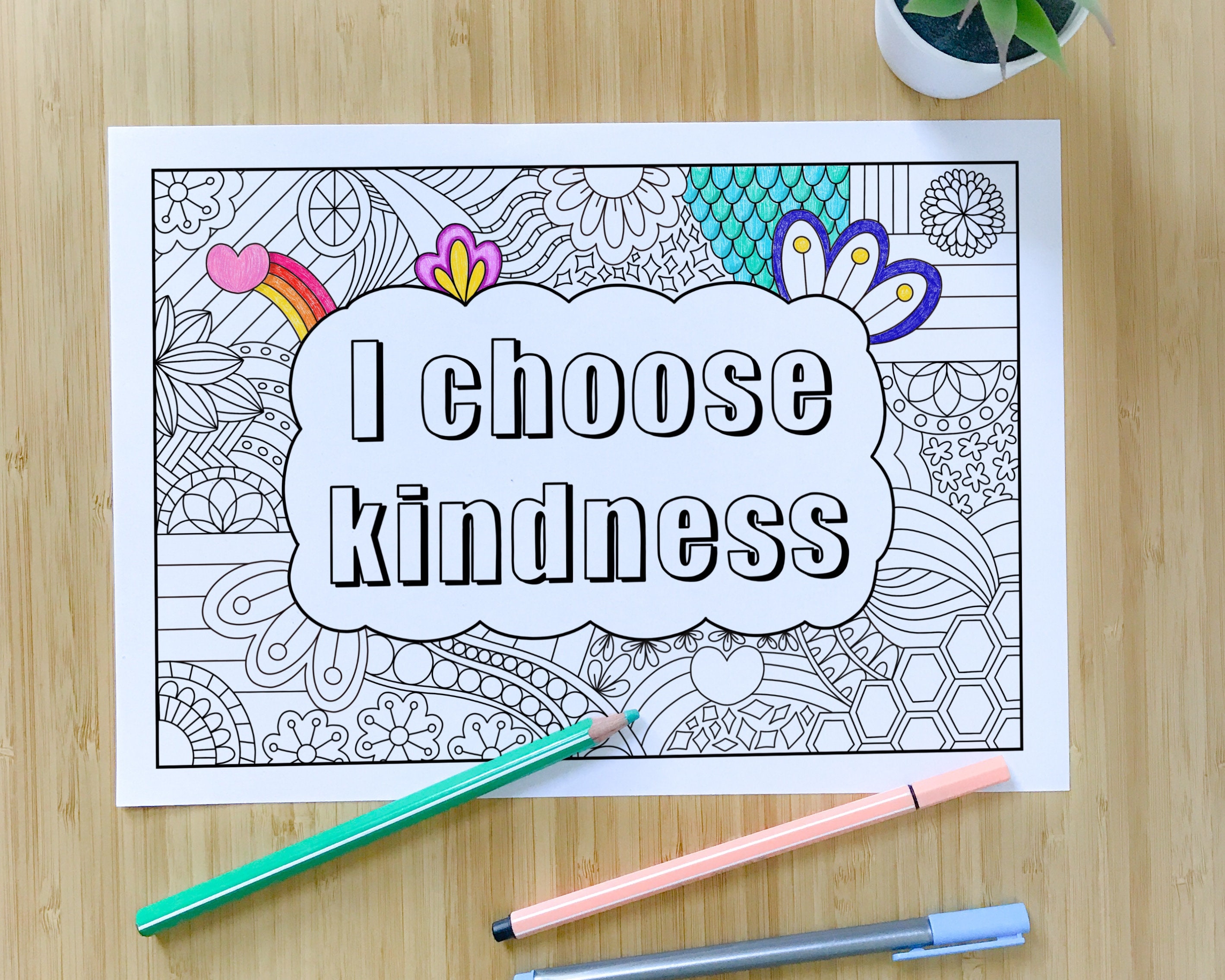 Zentangle Affirmation Kindness and Awesome Coloring Pages - Bundled ...