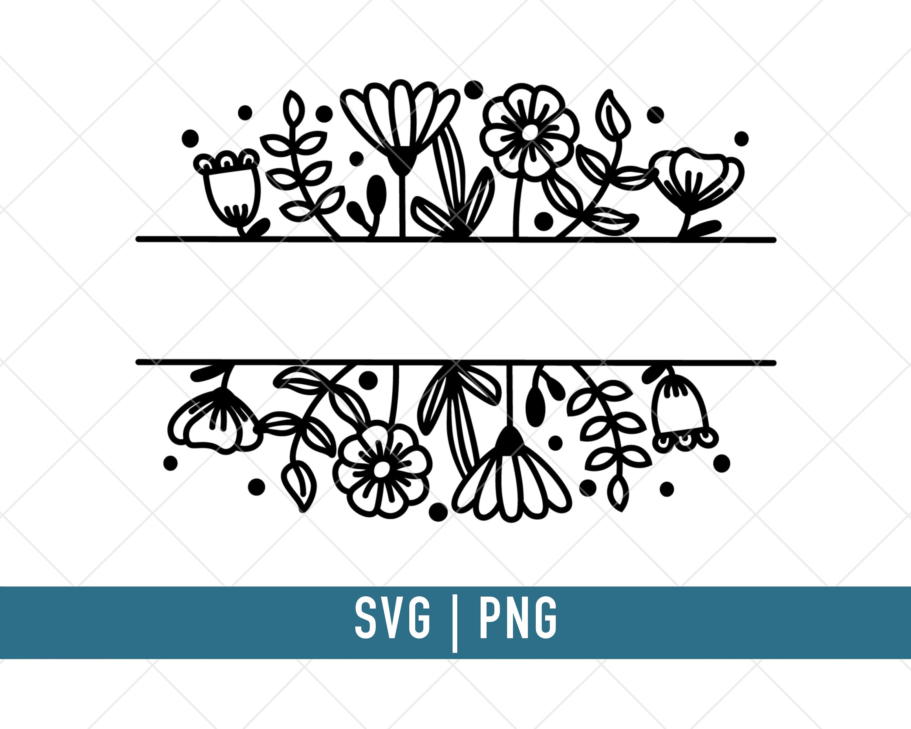 Flower Borders Svg Png| Floral Split Monogram | Flowers Cut File ...