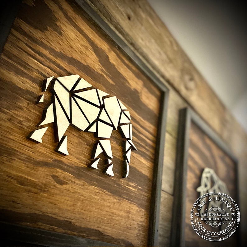 Geometric Elephant Wall Decor, Rustic Sign, Wooden Sign, Handmade - Etsy