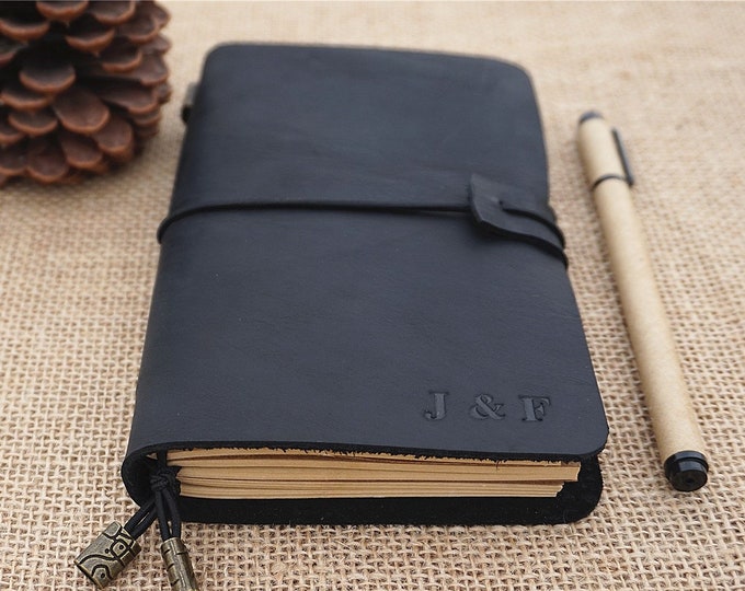 Leather Journal Monogram Refillable Leather Notebook Custom - Etsy