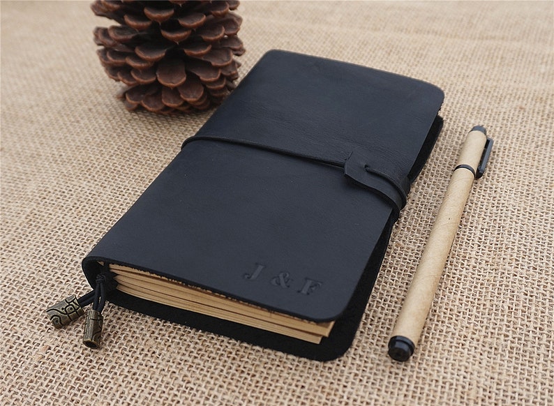 Leather Journal Monogram Refillable Leather Notebook Custom | Etsy