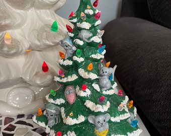 Vtg Ceramic Christmas Tree With Mice 14 Cute Kitch Retro Decor - Etsy