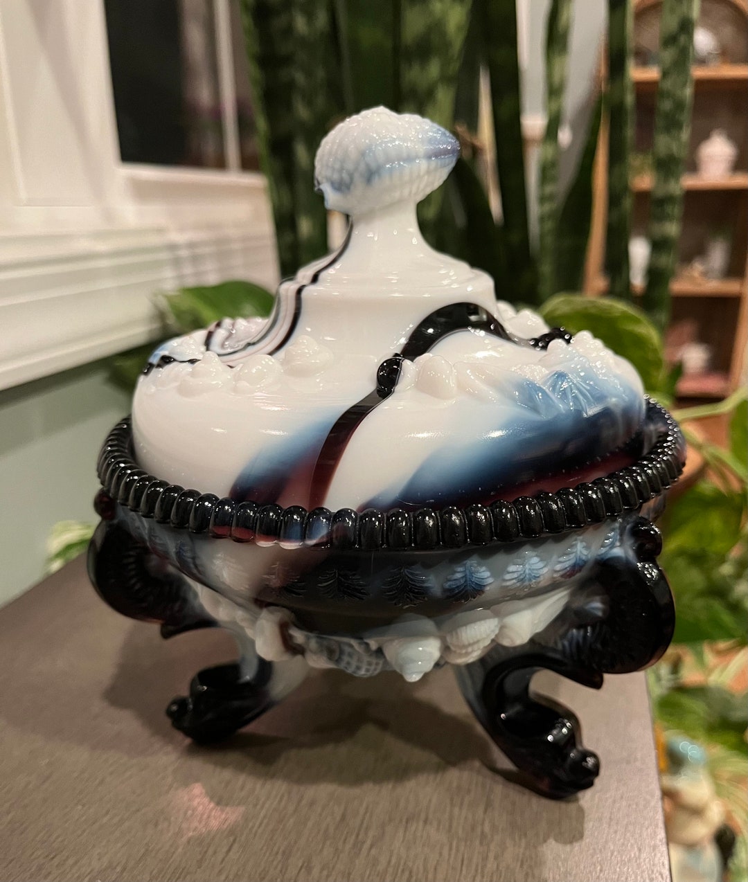 Vintage Westmoreland Purple Slag/marble Glass Argonaut Lidded Candy ...