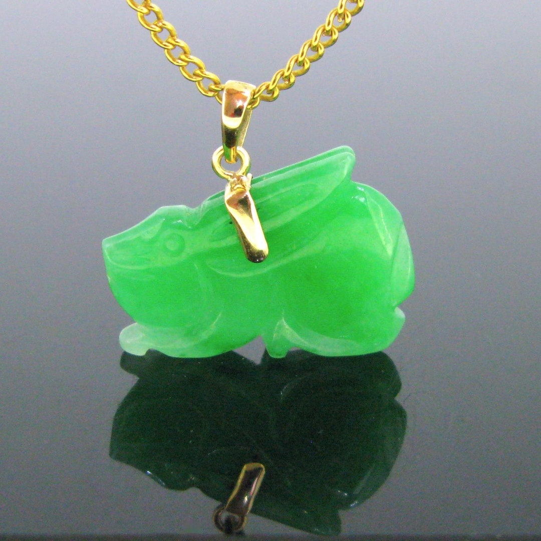 Jade Jadeite Carved Rabbit Pendant, 18k Yellow Gold - Etsy