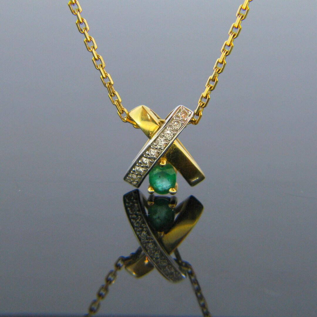 Vintage Emerald and Diamonds X Shape Pendant 18kt Yellow and - Etsy UK