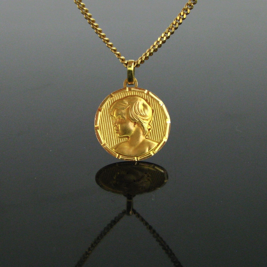 Vintage Child Profile Pendant, 18k Yellow Gold, France - Etsy
