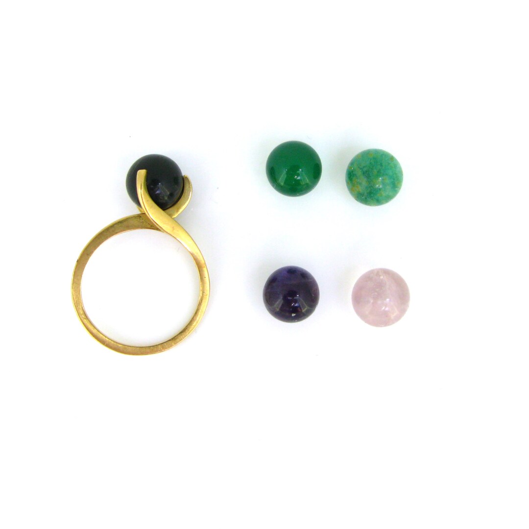 Vintage Multi Beads Stones Interchangeable Ring, 18kt Yellow Gold ...