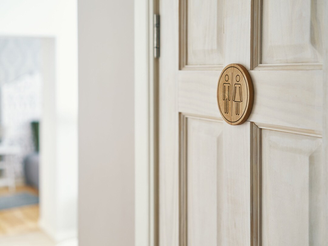 Oak Wood Restroom Sign: Modern WC Door Decor - Etsy