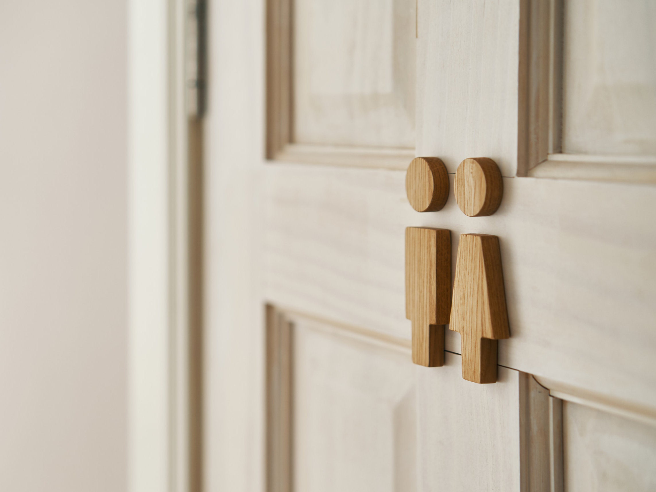 Oak Wood Restroom Sign: Modern Male & Female WC Door Plate - Etsy