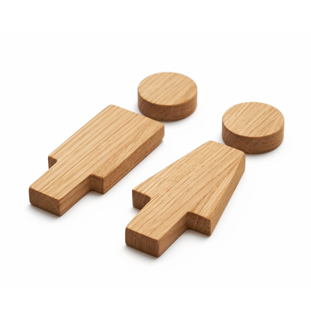 Natural Oak Wood Restroom Sign, Wooden Door Plate, Male and Female ...