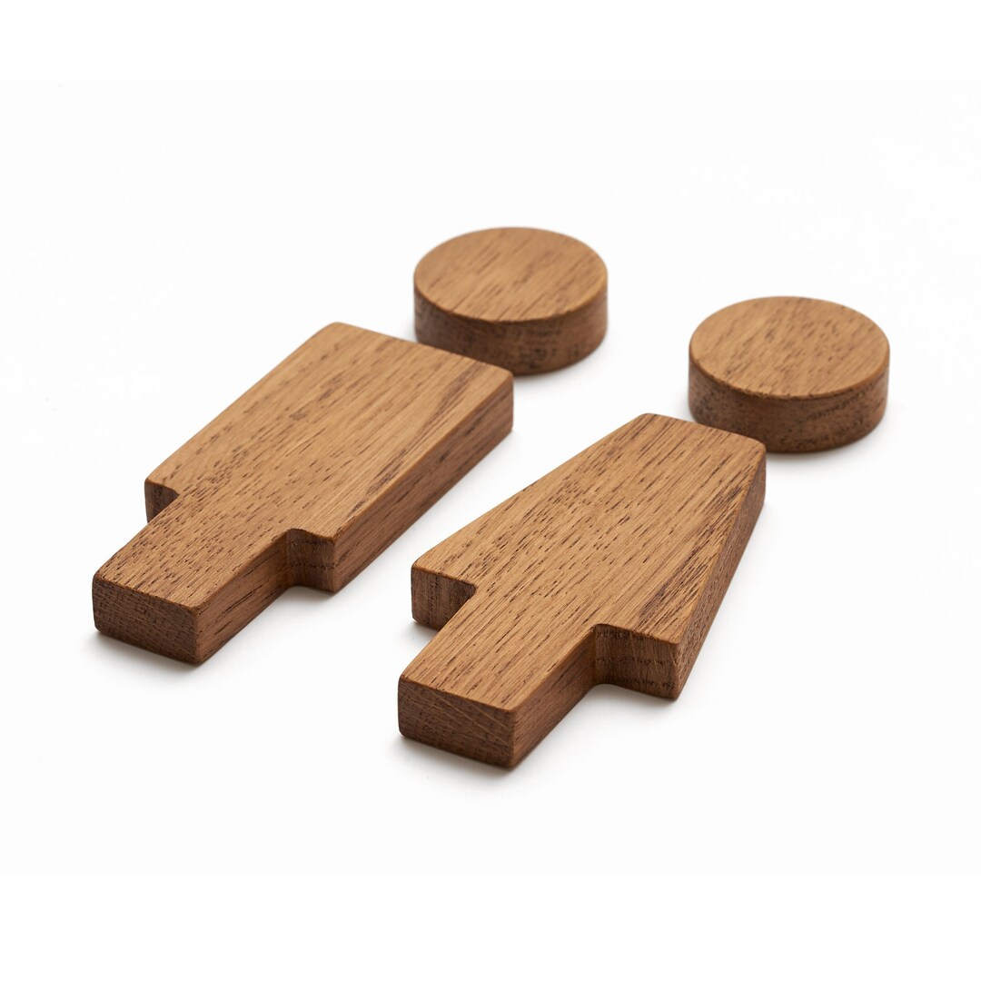 Oak Wood Restroom Sign: Male & Female Toilet Icon - Etsy