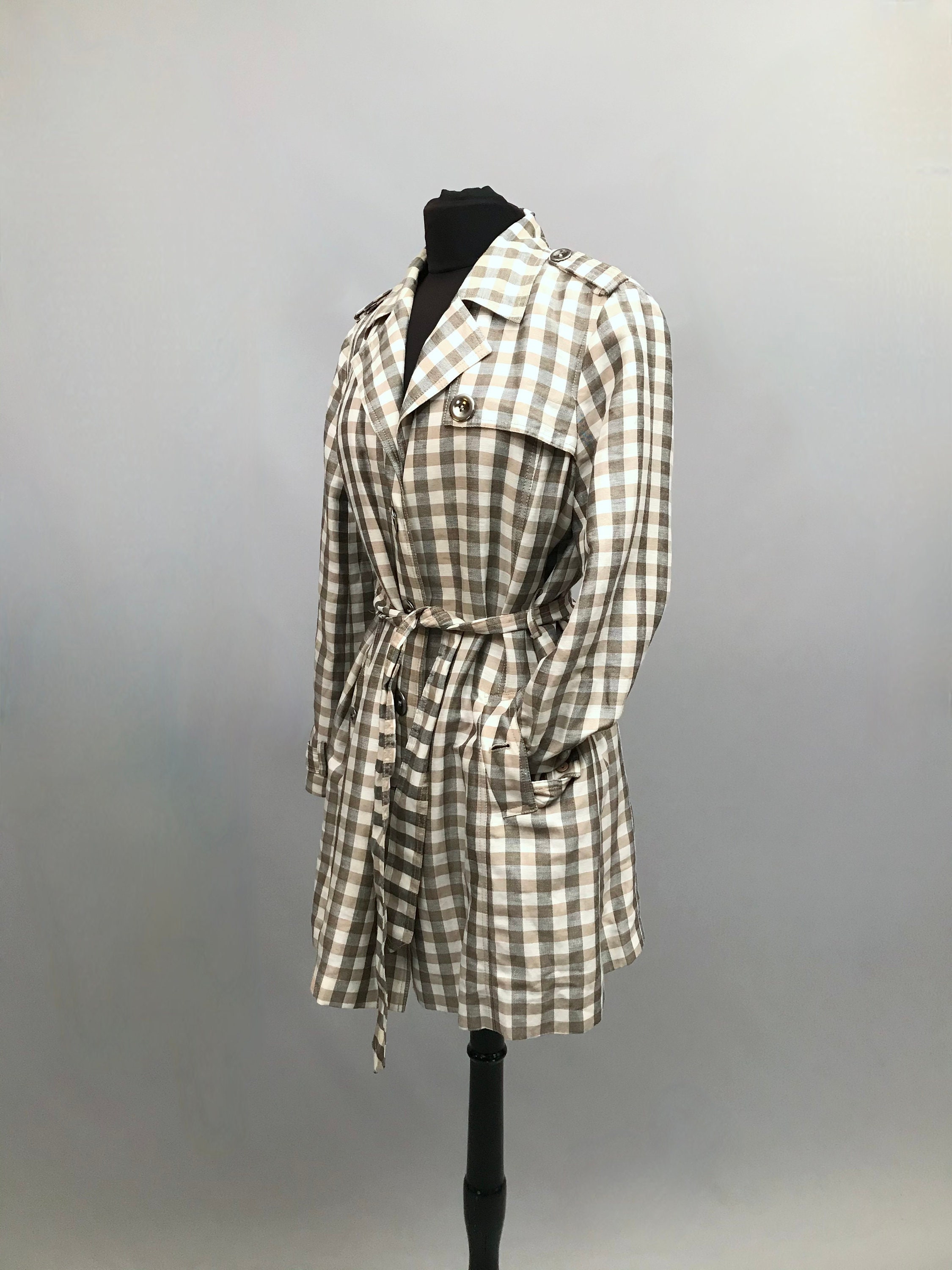 1990s Jaeger Check Linen Trench Coat / Light Jacket - Etsy