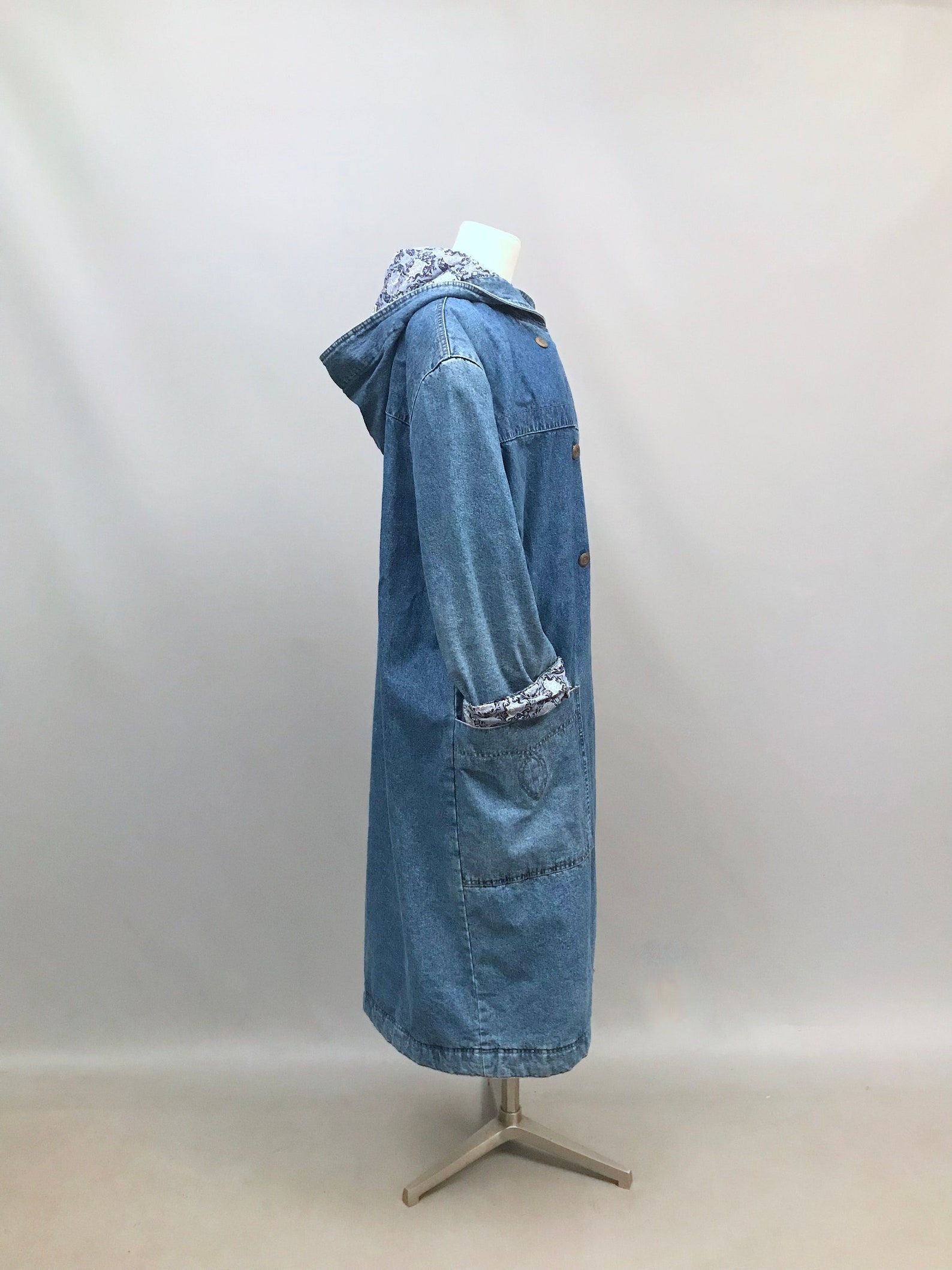 1980s Denim Duffle / Parka Coat With Hood and Patch Pockets / Liberty ...
