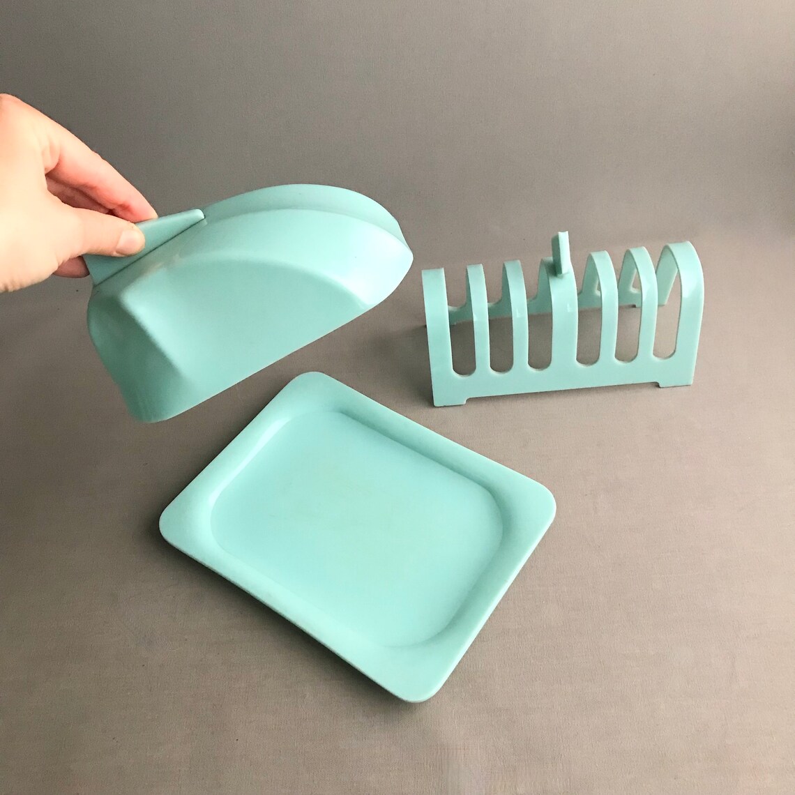 1950s Early Plastic Duck Egg Blue Toast Rack and Butter Dish Made by ...