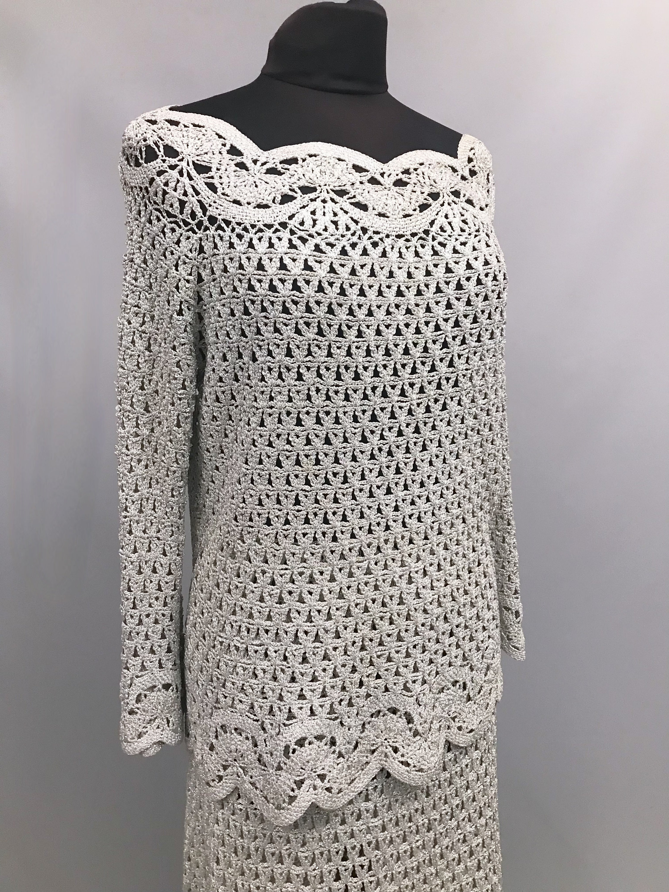 1960s Silver Lamé Crocheted Top and Skirt - 2 Piece Handmade - Etsy