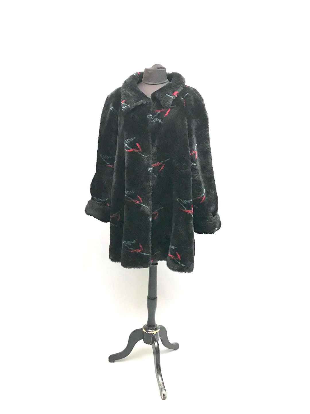 Super Cozy 1980s Black Faux Fur/fun Fur Coat With Splashes of Colour in ...