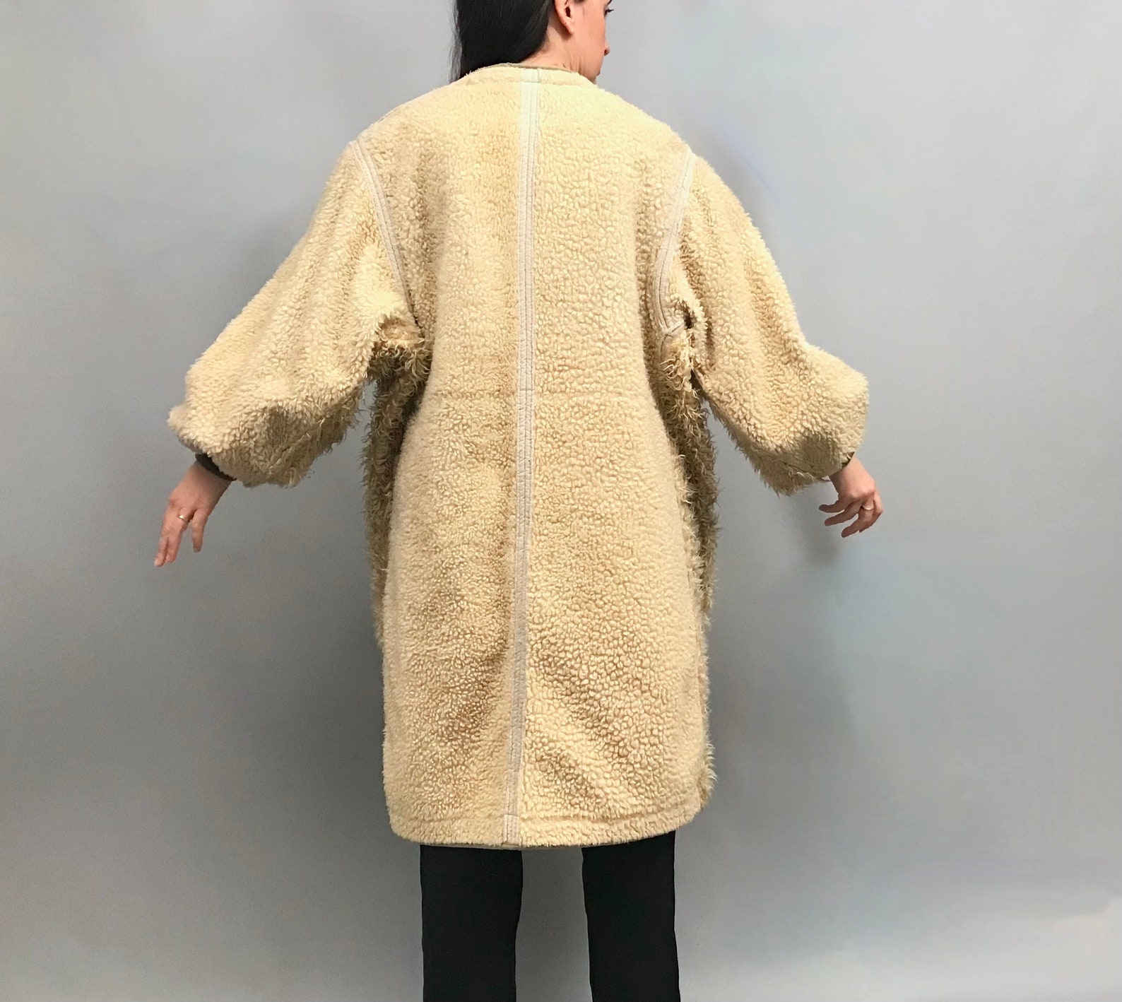 Cream Colour Faux Sheepskin Shearling Coat / Coat Liner / Fleece Coat ...