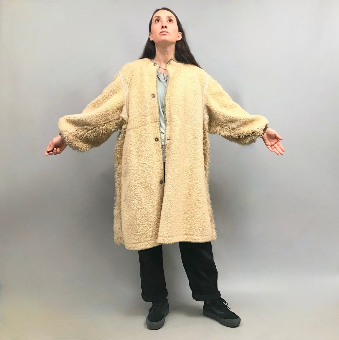 Cream Colour Faux Sheepskin Shearling Coat / Coat Liner / Fleece Coat ...