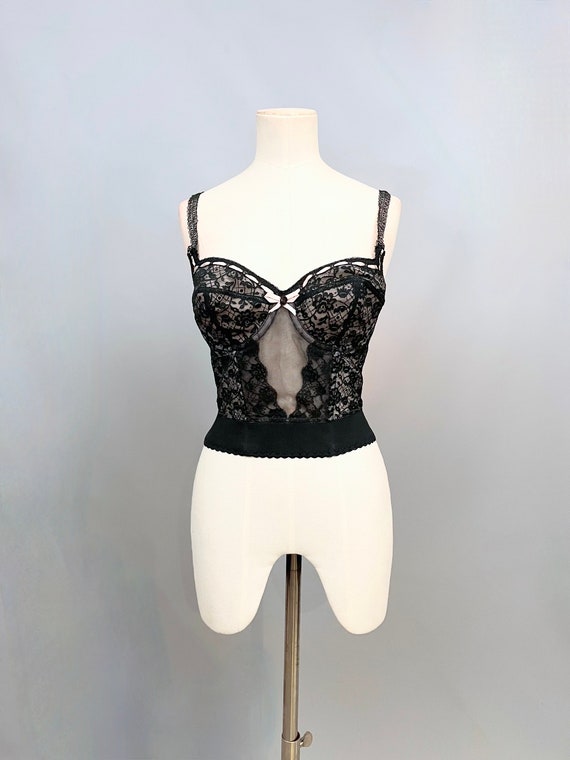 Vintage Black Lace Corset Bustier With Pink Bow Deta Gem
