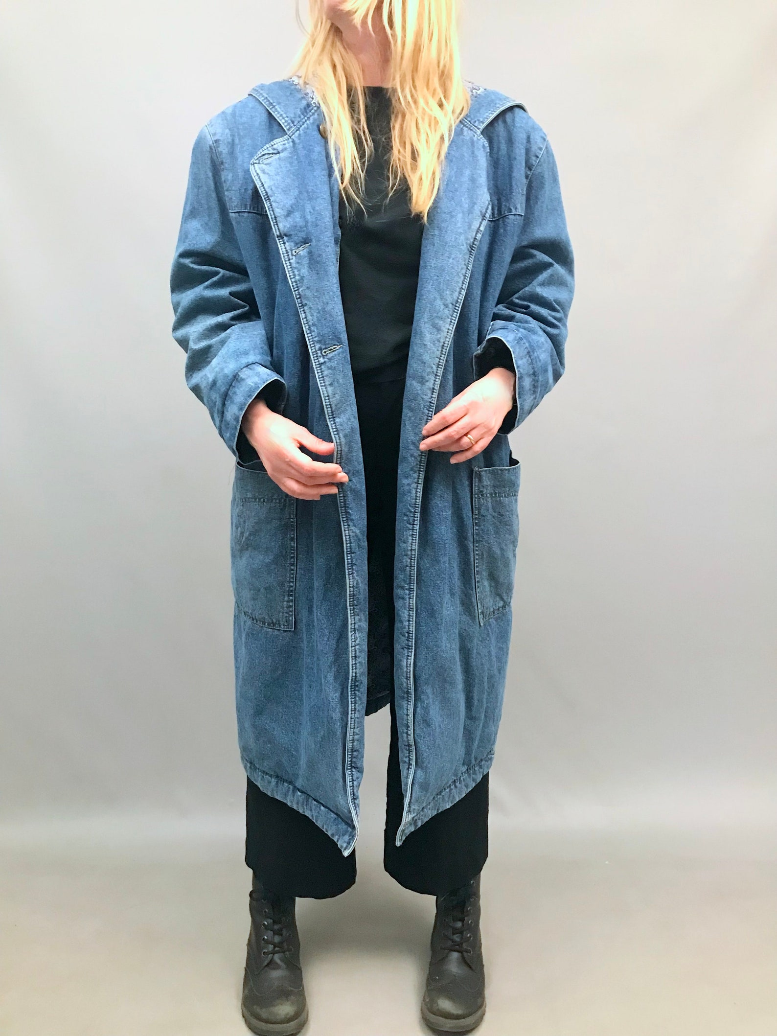 1980s Denim Duffle / Parka Coat With Hood and Patch Pockets / Liberty ...