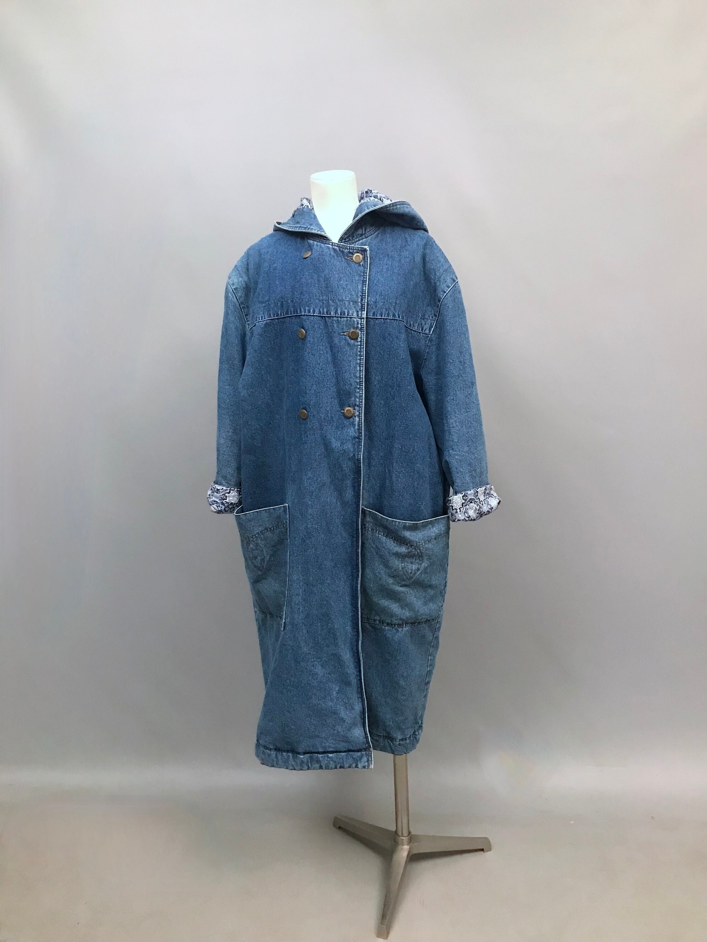 1980s Denim Duffle / Parka Coat With Hood and Patch Pockets / Liberty ...