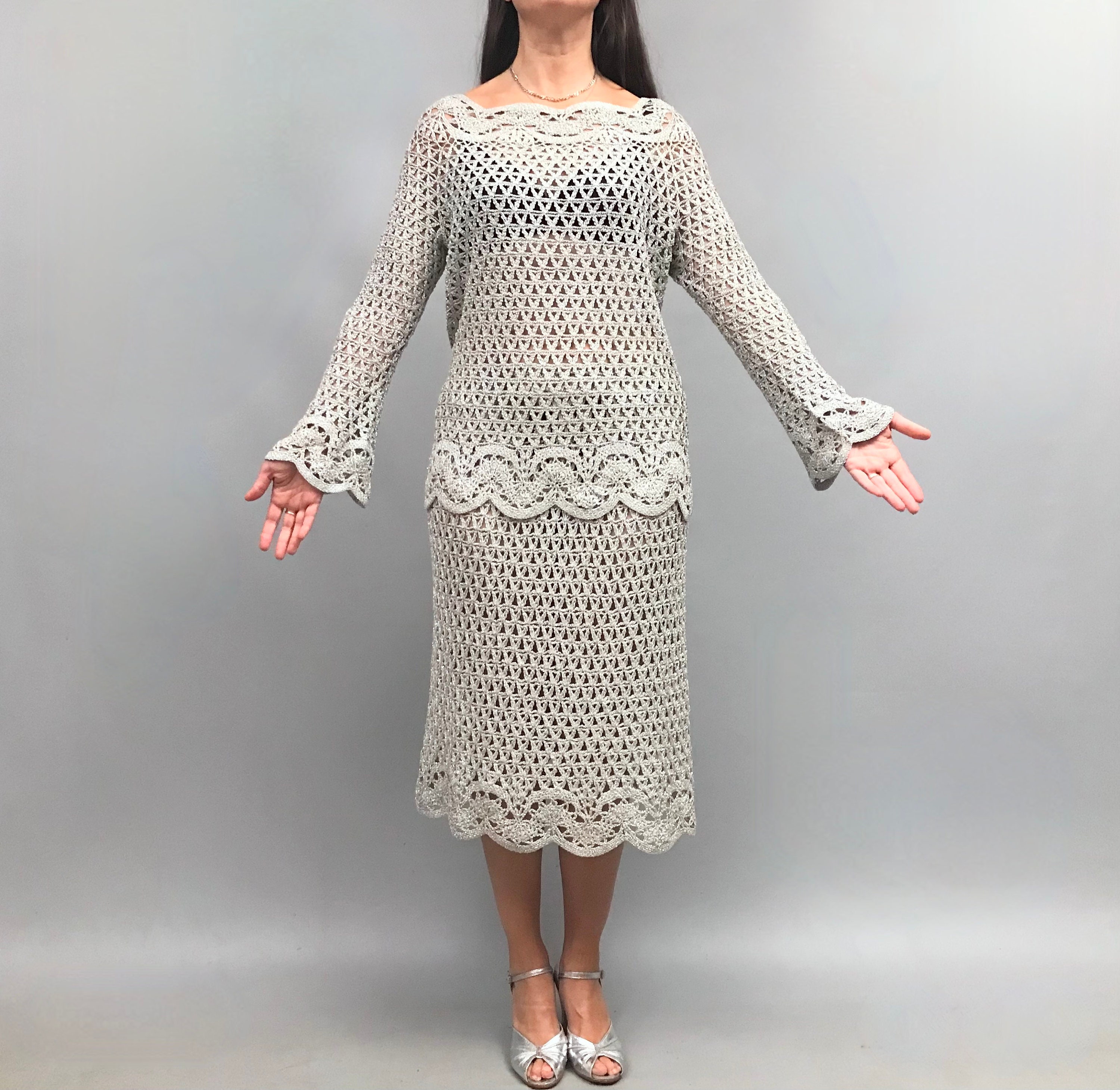 1960s Silver Lamé Crocheted Top and Skirt - 2 Piece Handmade - Etsy