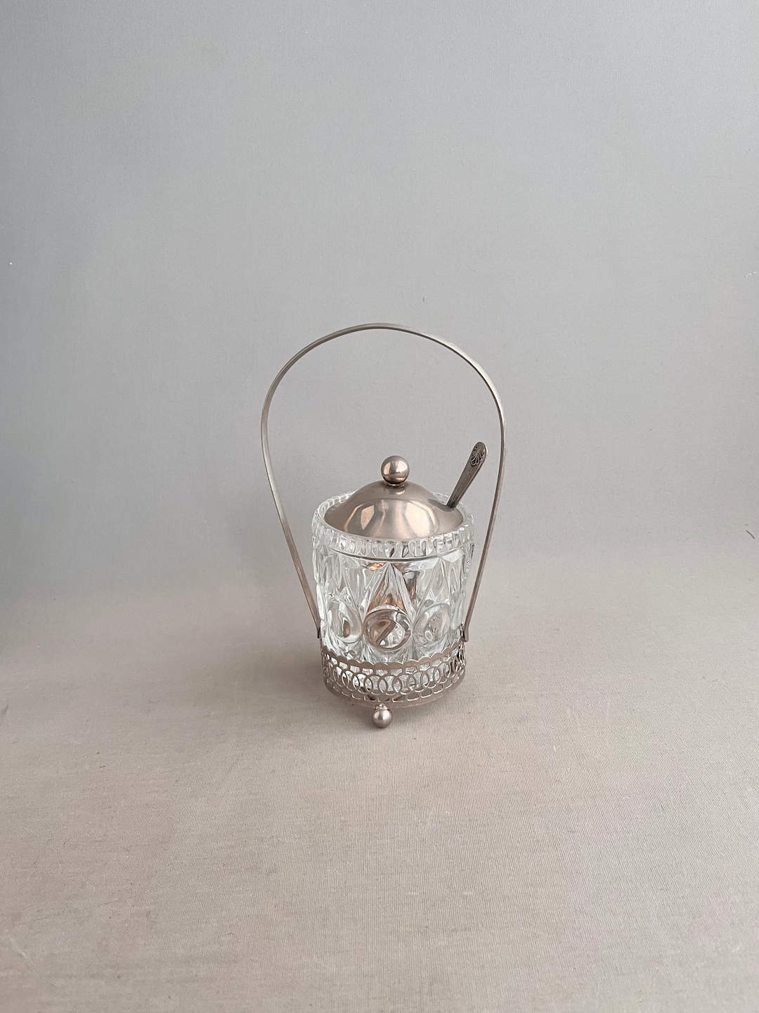 Vintage Cut Glass Condiment Jam Pot With Lid and Spoon in - Etsy